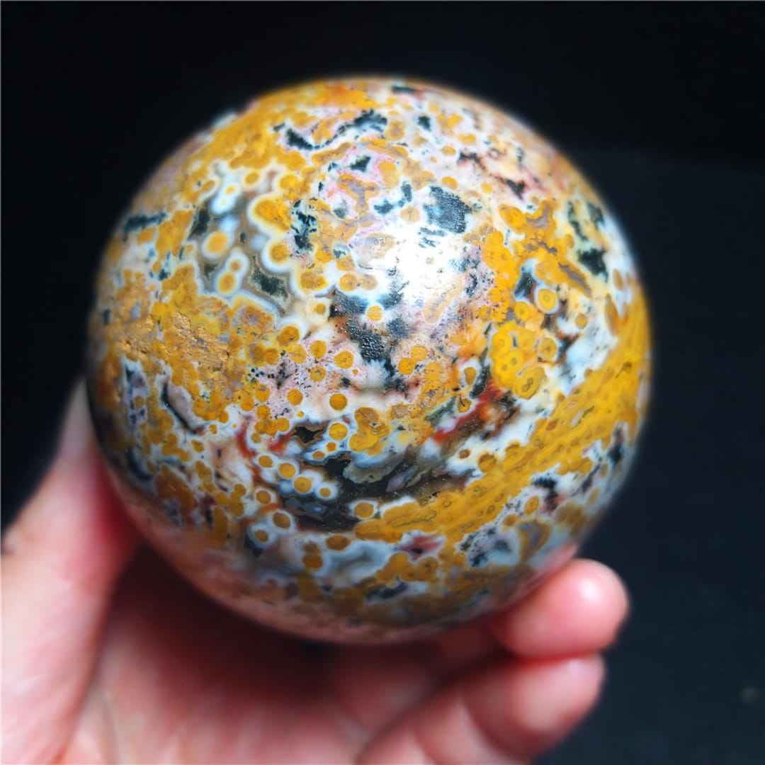 Natural Orbicular Ocean Jasper Sphere (61MM): Metaphysical Stone, Home ...