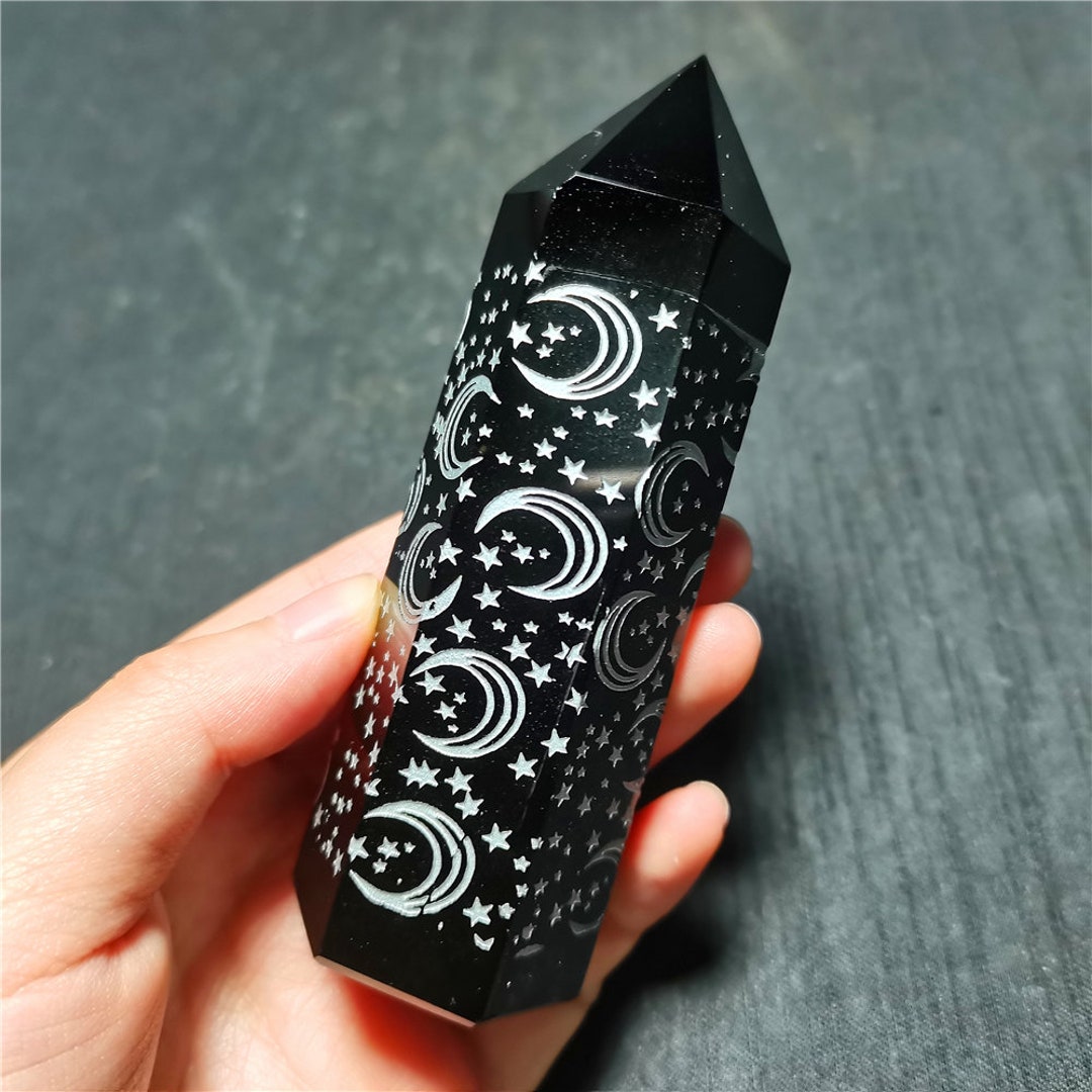 Chakra Moon Obsidian Wand Point Tower: Reiki Healing Crystal - Etsy