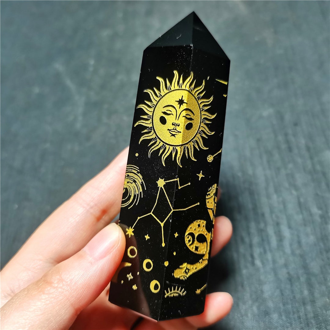 Golden Chakra Sun Obsidian Wand Point Tower Obelisk/chakra Crystal ...