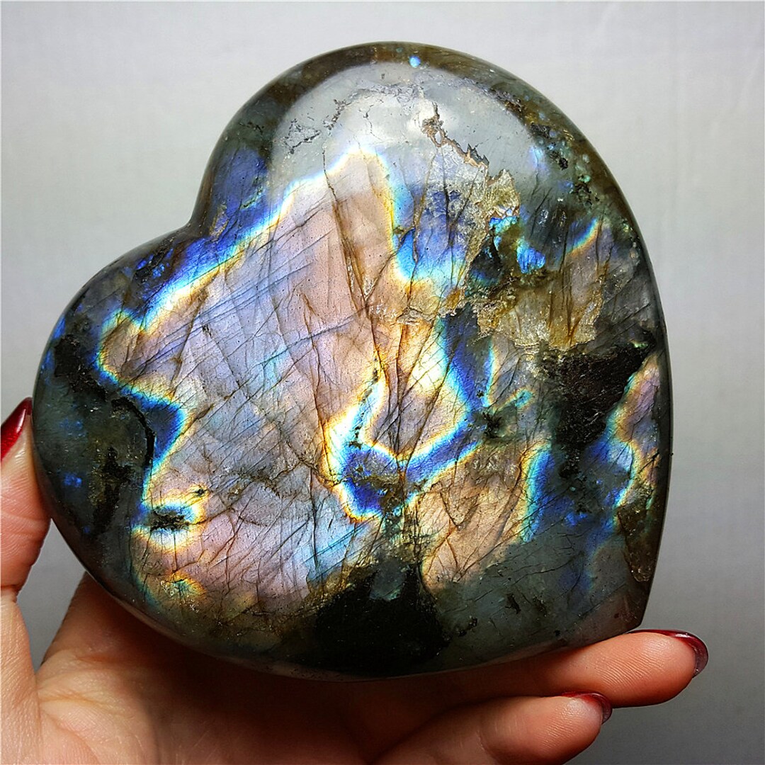 Natural Purple Rainbow Labradorite Heart Palm Stone Specimen,mineral ...