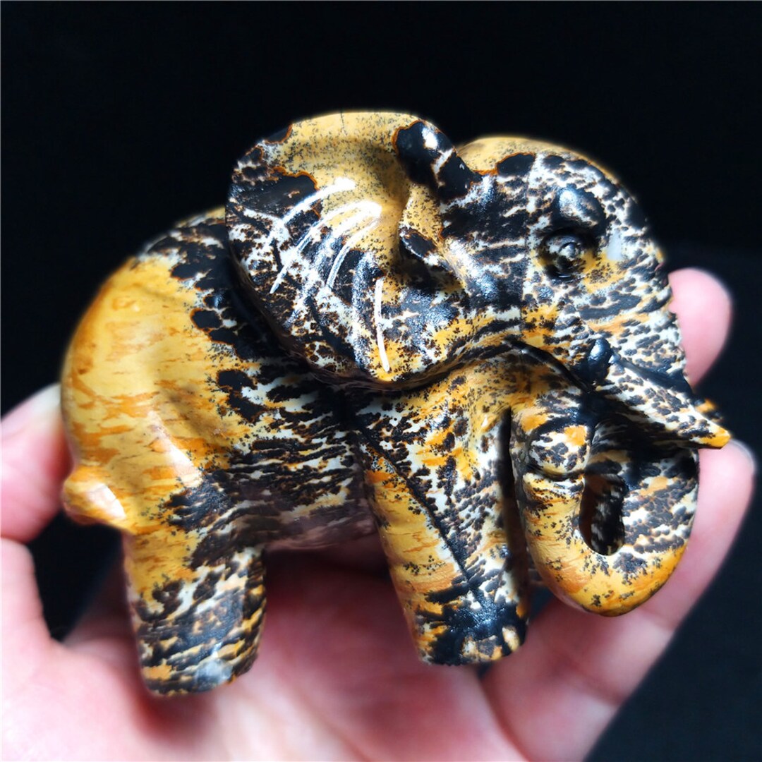 Natural Hand Carved Chinese Painting Jasper Agate Elephant Stone ...