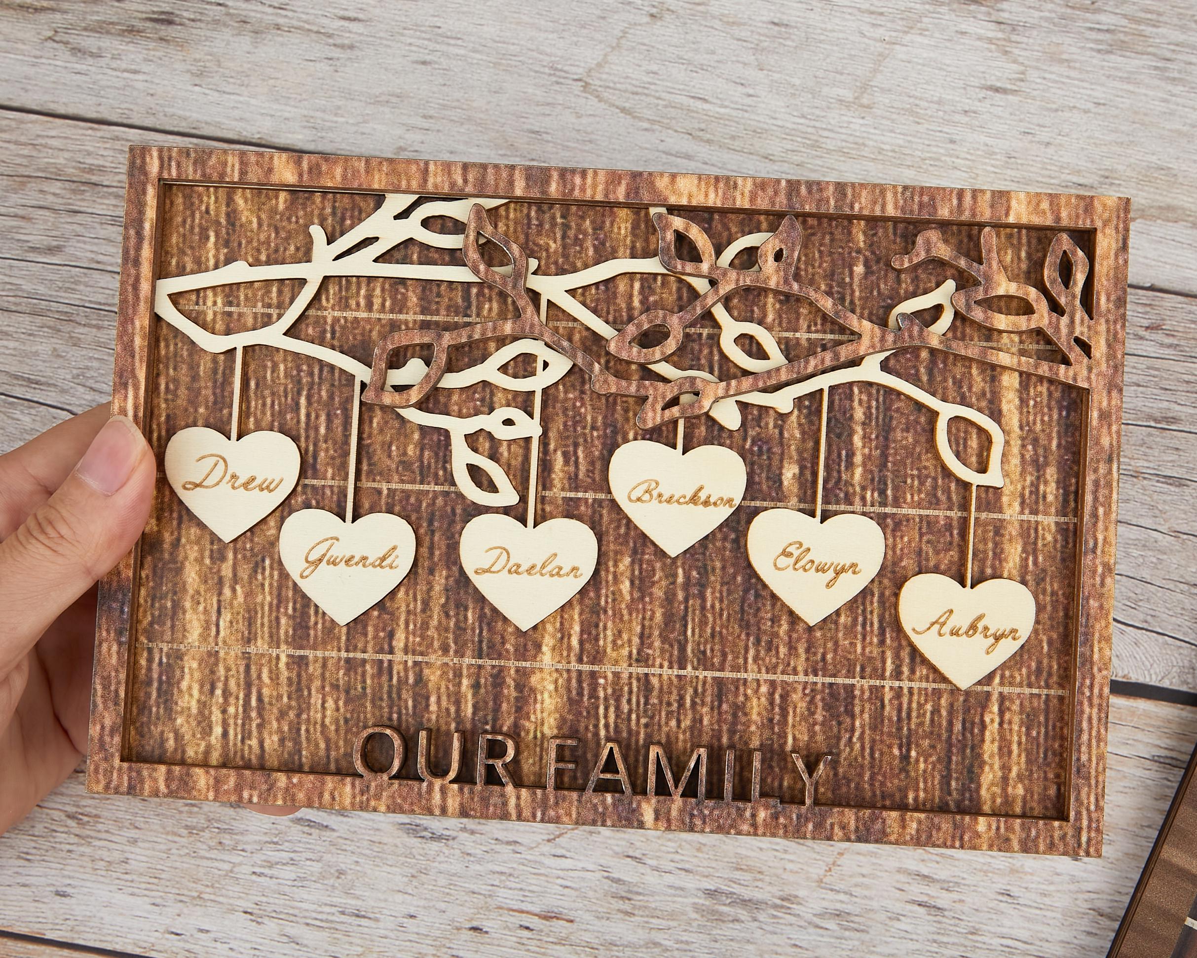 Personalized Family Tree Wood Frame | Grandkids Names Sign | Hanging ...
