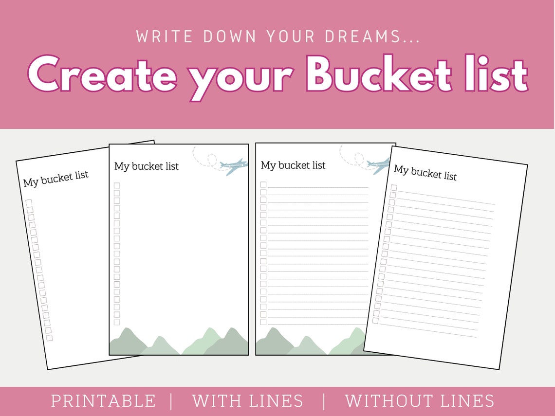 Printable Bucket List | Fill Out Bucket List With Check Boxes | Lined ...
