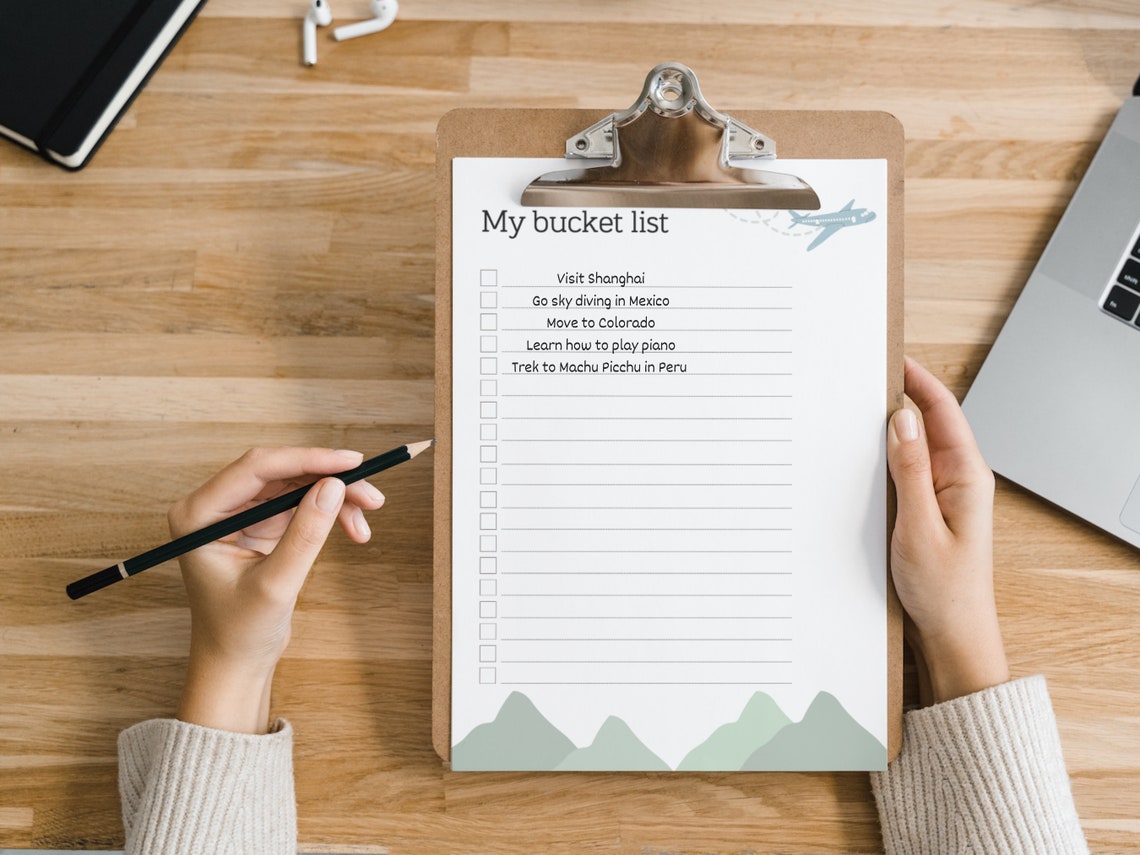 Printable Bucket List Fill Out Bucket List With Check Boxes Lined or ...