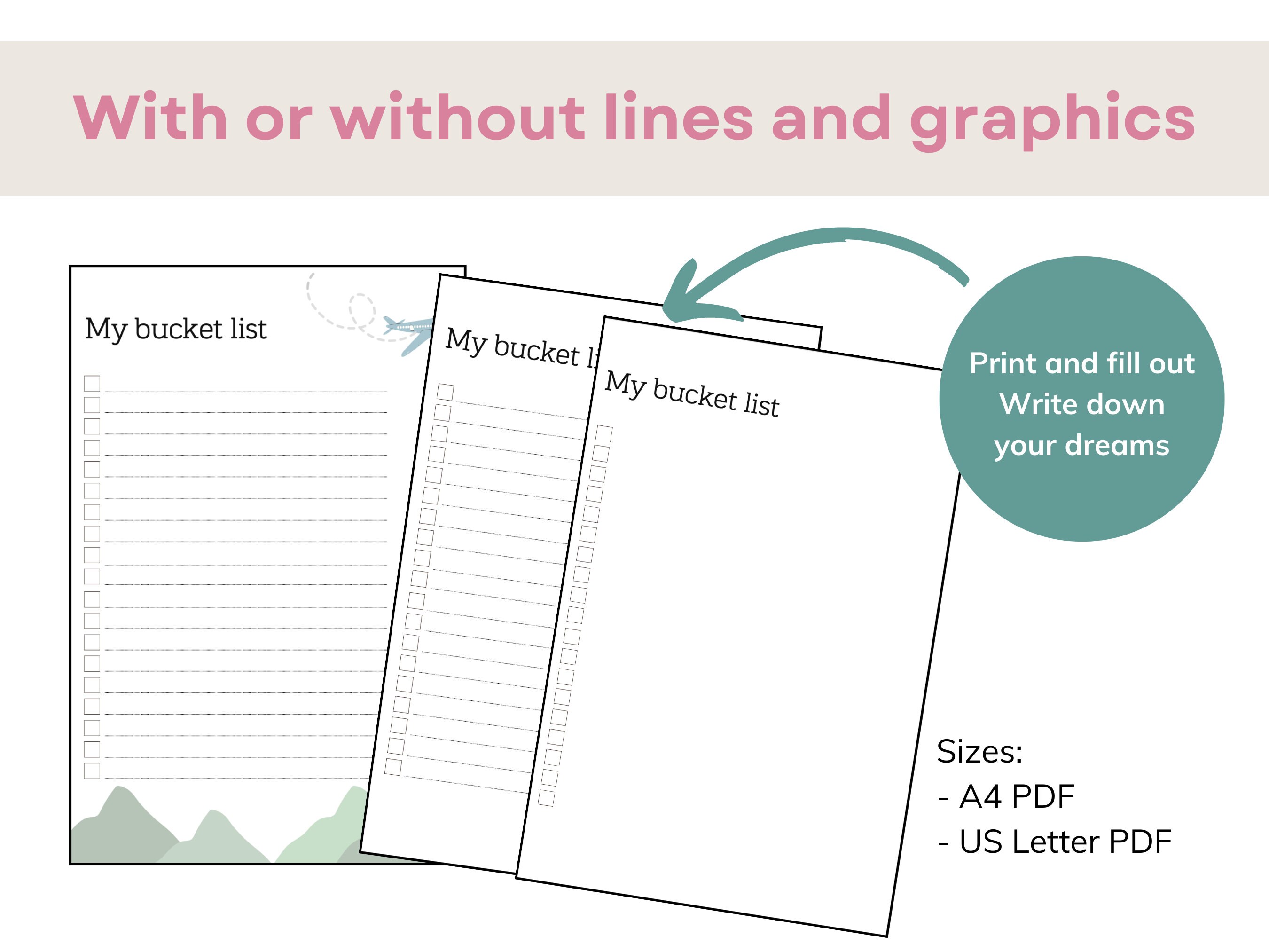 Printable Bucket List | Fill Out Bucket List With Check Boxes | Lined ...