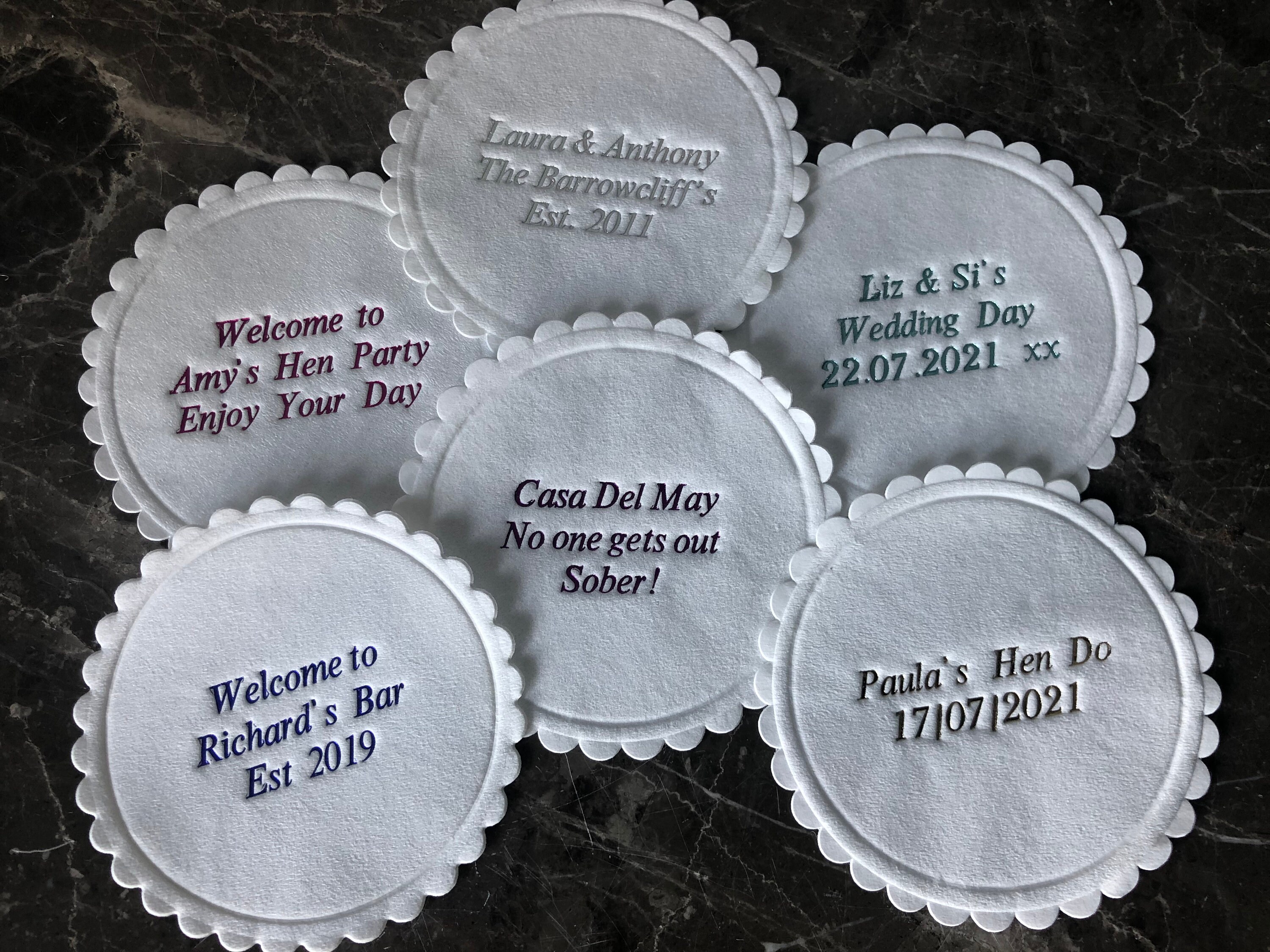 100 X Personalised Paper Drinks Coasters Wedding Anniversary - Etsy ...