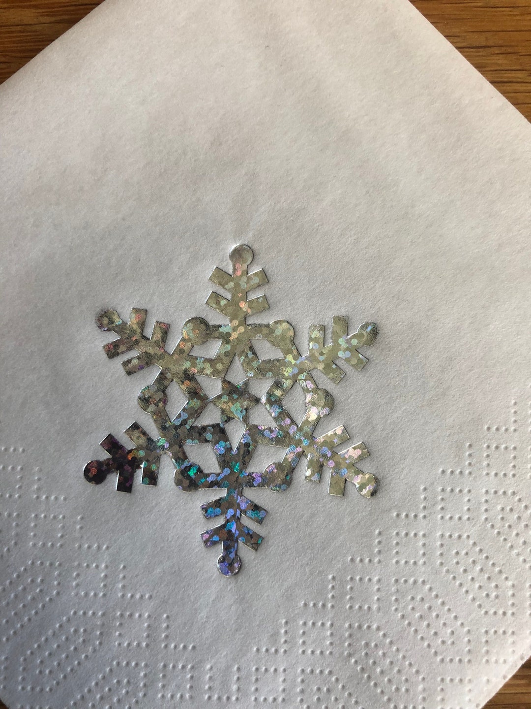 Christmas Sparkling Silver Snowflake Design White Cocktail Napkins ...