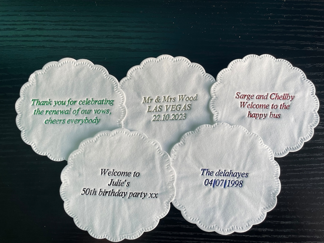 100 X Personalised Paper Drinks Coasters Wedding Anniversary Birthday ...