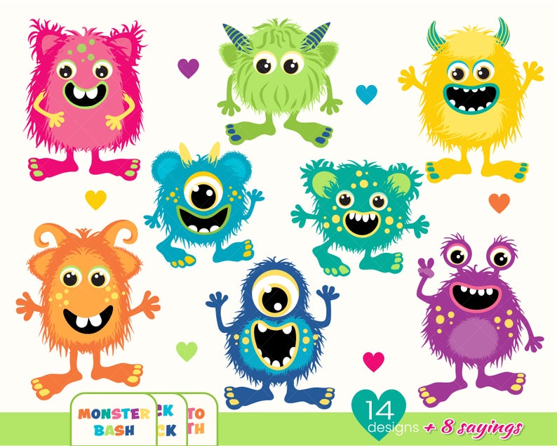 FRIENDLY MONSTER CLIPART cute friendly hairy baby monsters | Etsy