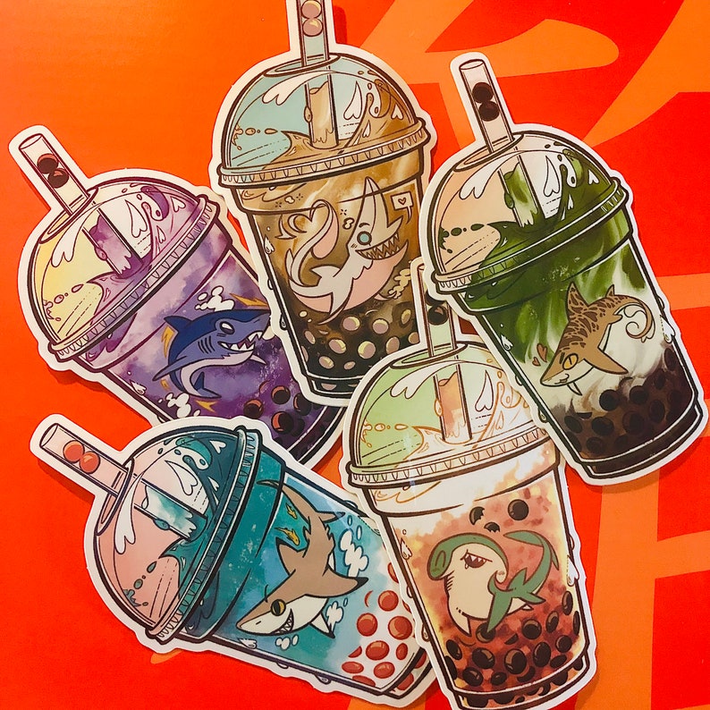 Boba Tea Shark Sticker Set - Etsy UK