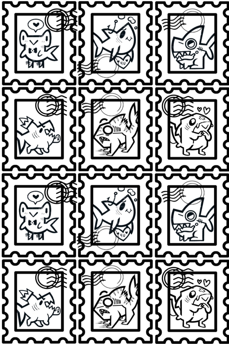 Shark Stamp Sticker Set - Etsy