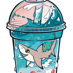 Boba Tea Shark Sticker Set - Etsy UK