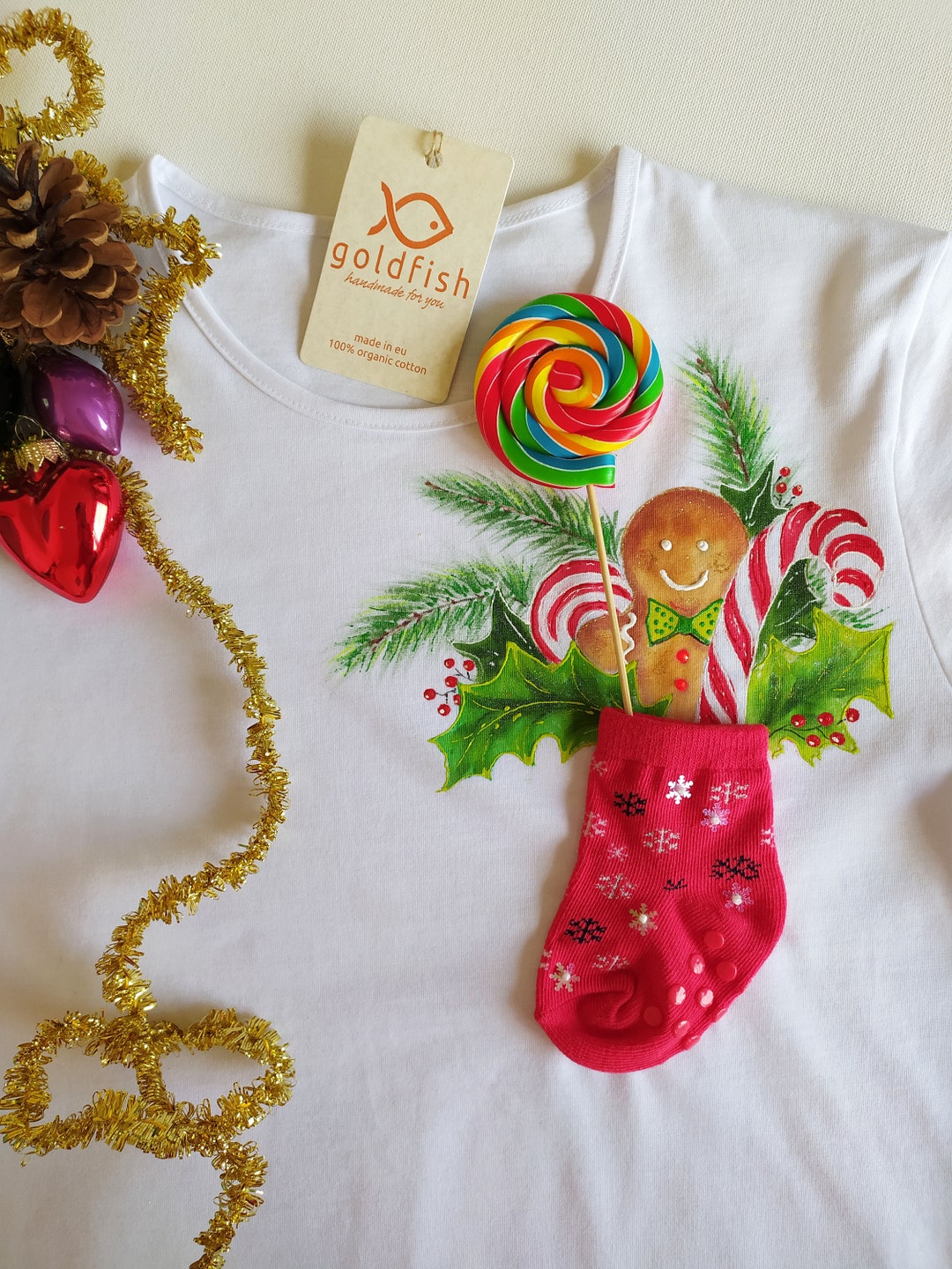 Christmas Shirt for Women, Hand Painted Gingerbread Man T-shirt With a ...