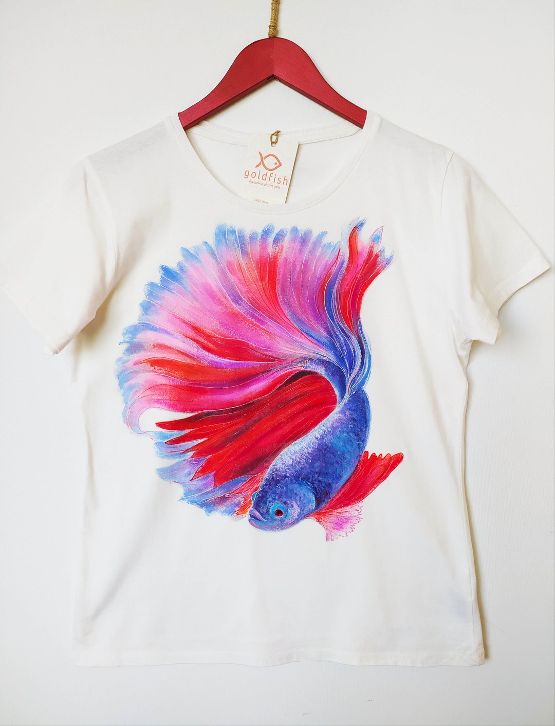 Hand-painted Betta Fish T-shirt for Women. Cotton T-shirt, Drawn by ...