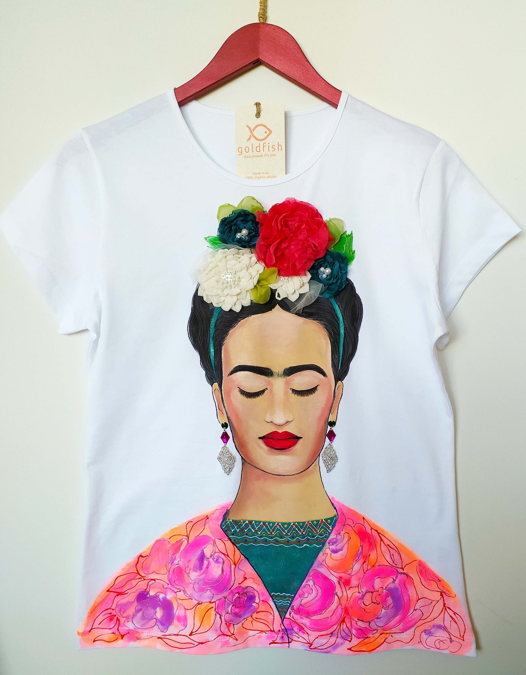 Beautiful Frida Kahlo T-shirt. Hand Painted Shirt With Hand Sewn Flower ...