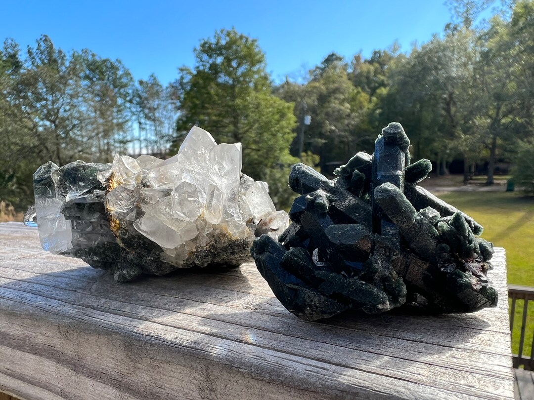 Epidote Cluster ~ Clear Quartz in Epidote ~ Epidote Crystal ~ Raw ...