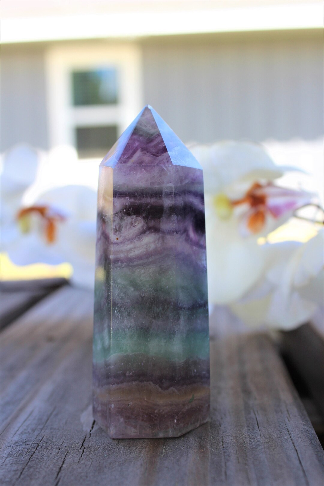 Rainbow Fluorite Obelisk Tower, Reiki Healing Crystal Point - Etsy