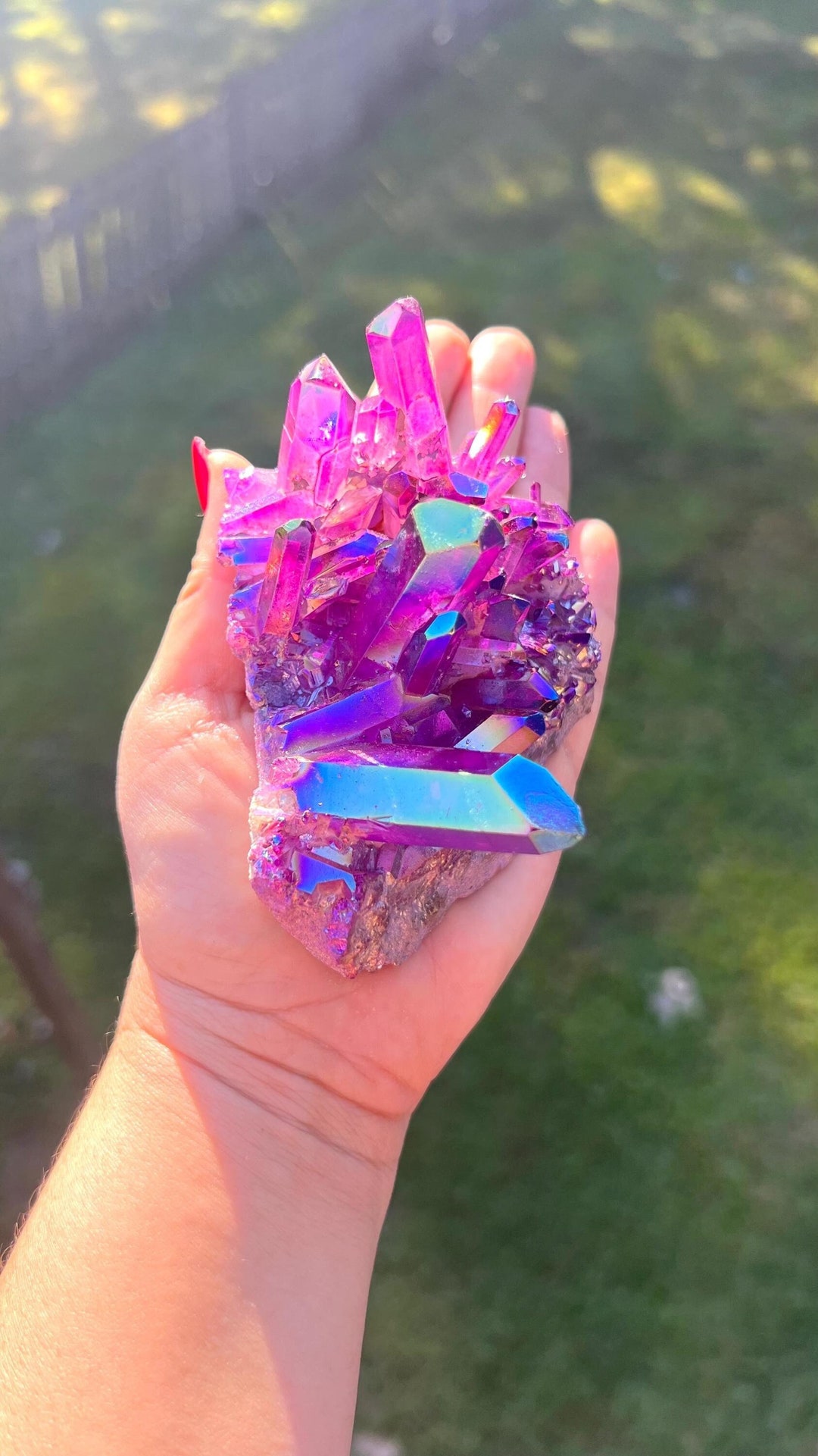 Rainbow Aura Quartz Cluster: Titanium Coated Healing Crystal Specimen ...