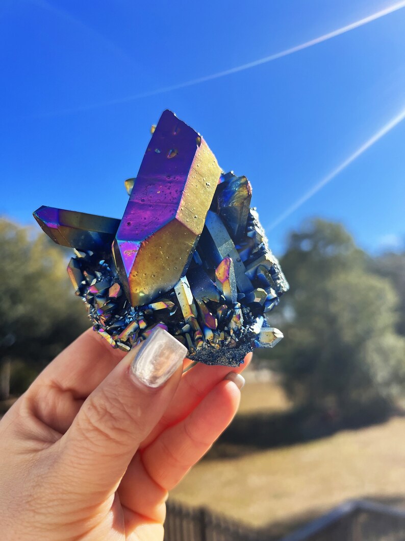 Rainbow Aura Quartz Cluster, Titanium Coated Healing Crystal Specimen ...