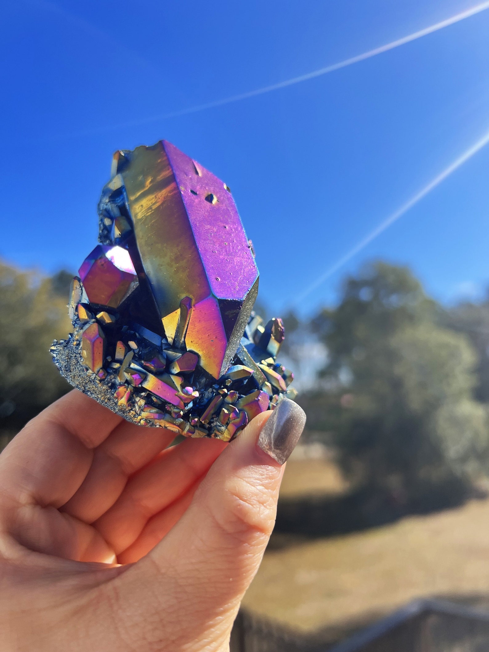 Rainbow Aura Quartz Cluster, Titanium Coated Healing Crystal Specimen ...