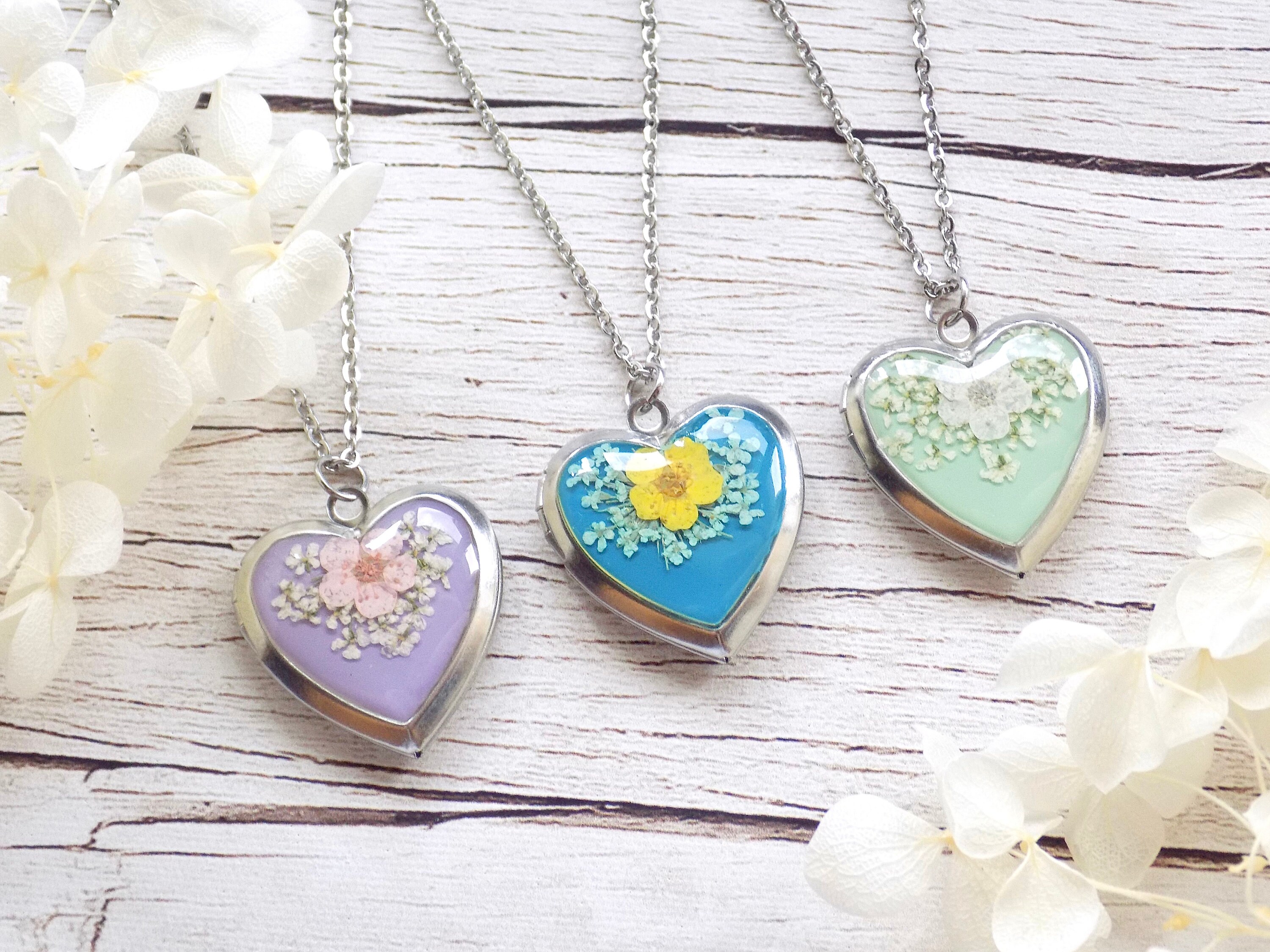 Heart Locket Necklace Photo Heart Pendant Dried Pressed - Etsy