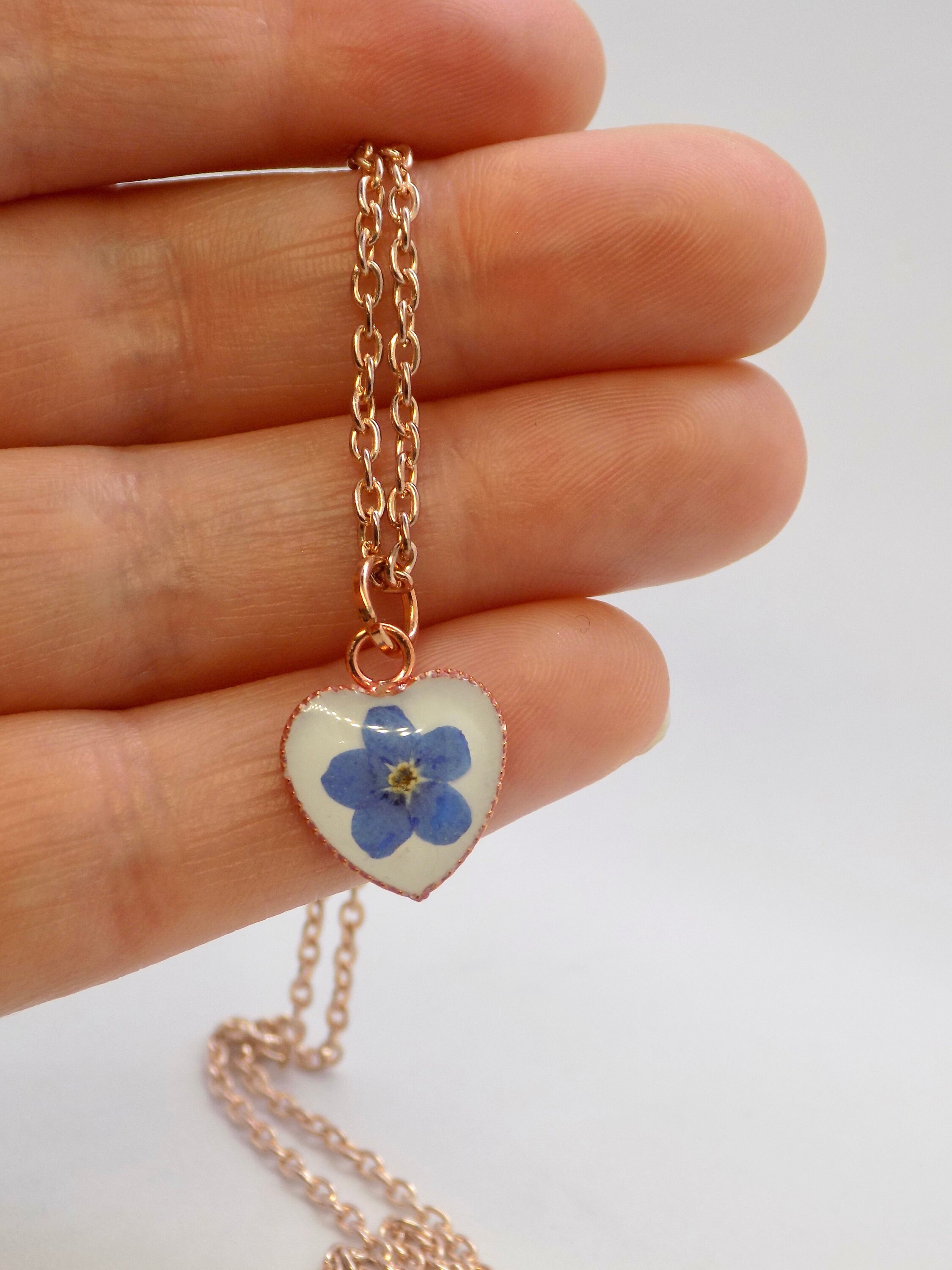 Forget Me Not Heart Necklace Small Heart Pendant Tiny Forget | Etsy