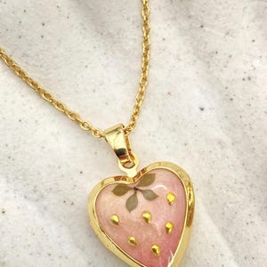 TINY Gold Strawberry Heart Photo Locket, Pastel Berry Necklace ...