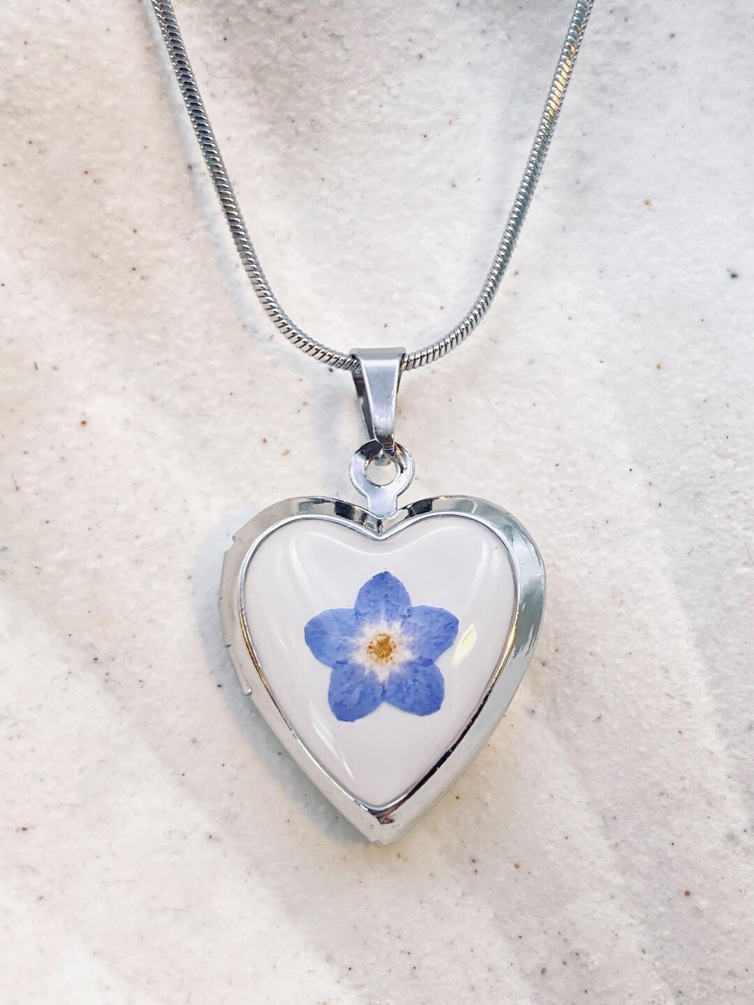 TINY Forget Me Not Locket Necklace, Photo Heart Pendant, Silver Heart ...