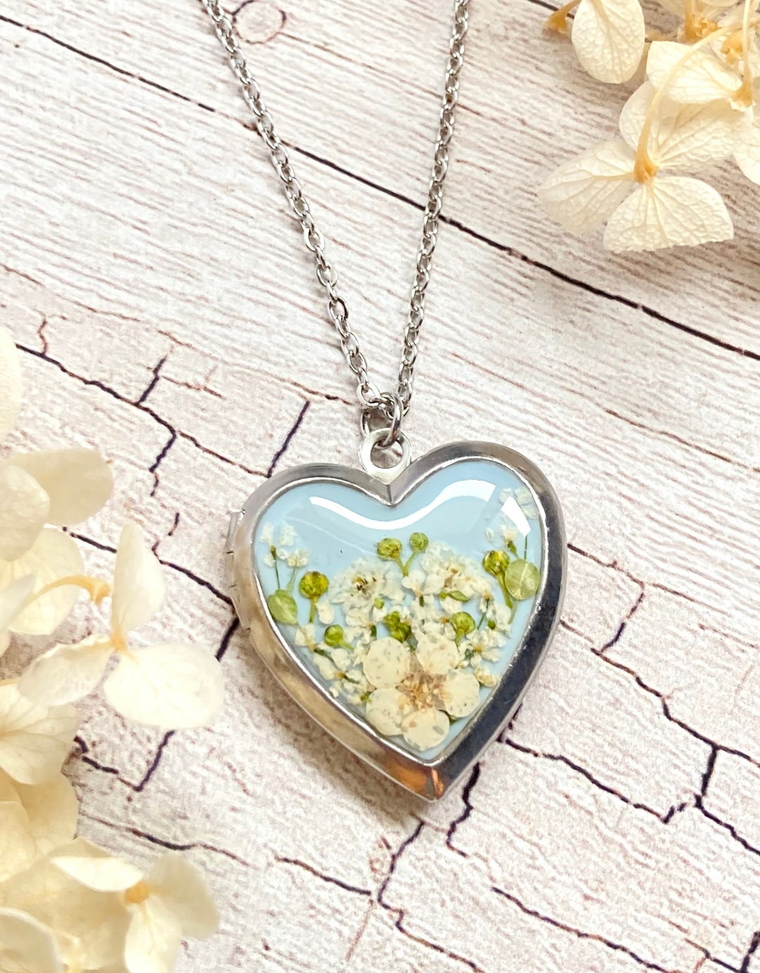 Pastel Blue Locket Made With Real Pressed Flowers - Etsy