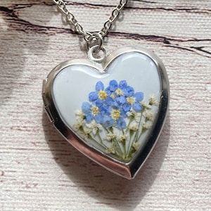 Heart Locket Necklace, Photo Heart Pendant, Dried Pressed Flower Locket ...