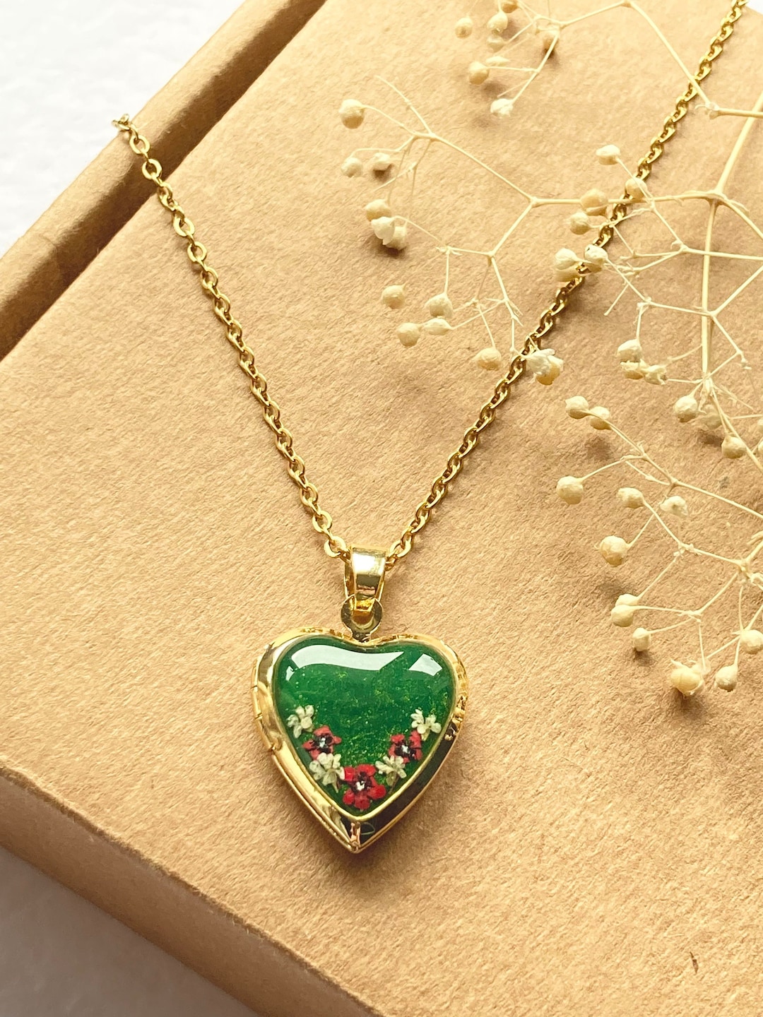 TINY Locket Necklace, Photo Heart Pendant, Poppy Heart Locket, Gold ...