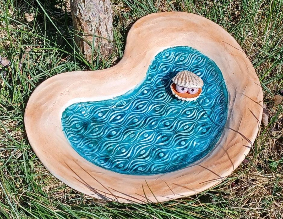 Large Bird Bath With Shell Blue Turquoise Approx. 32 X 24 Cm Ceramic - Etsy