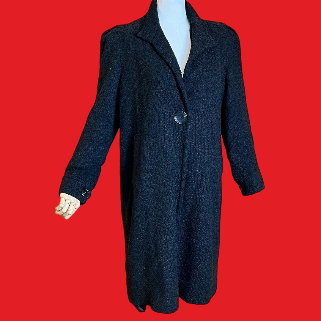 Vintage 1940s Vamp Nubby Black Wool Peaked Puff Sleeve Top Stitched ...