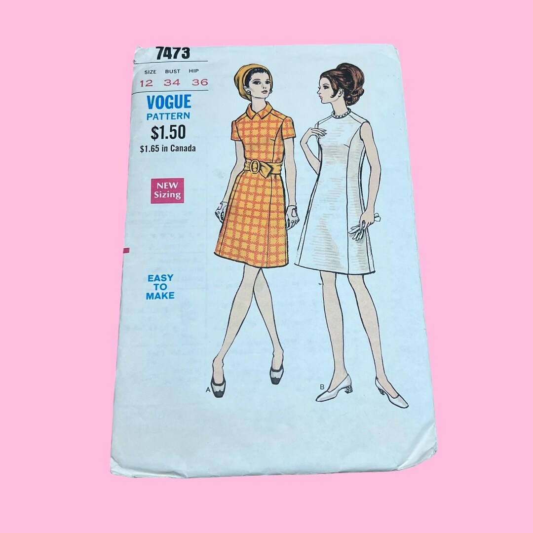 Vintage 1960s Vogue Gogo Mod Seamed Short Sleeve A Line Twiggy Shift ...