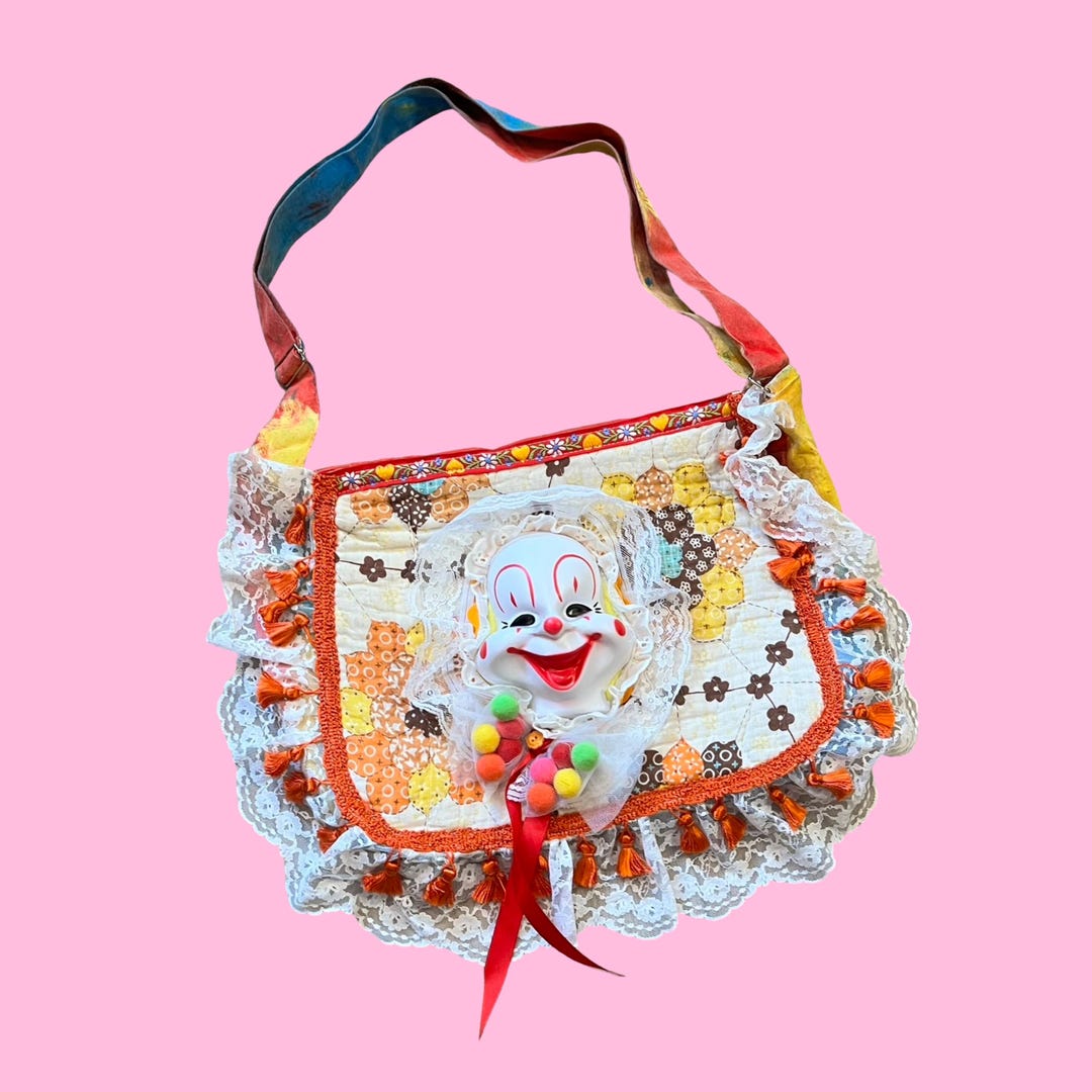 Handmade Vintage Upcycled 1970s Faux Patchwork Clown Doll Face Ruffle ...