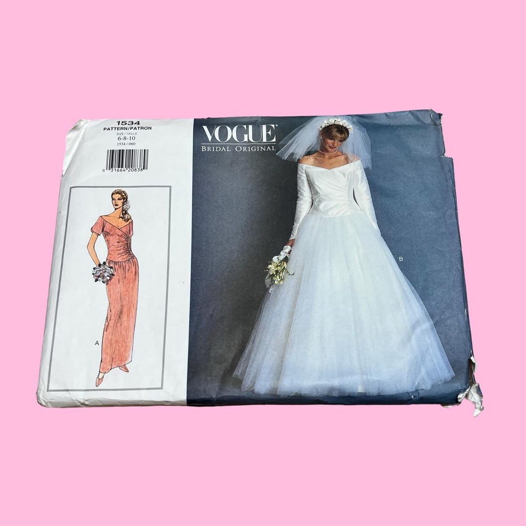 Vintage 1980s Vogue Ultra Poofy Drop Waist Long Sleeve Floral Wedding ...