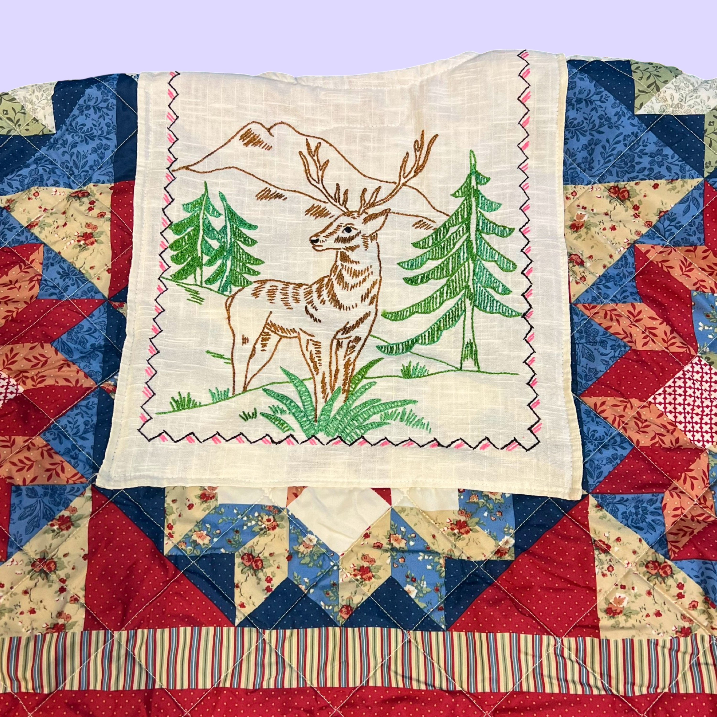 Handmade Upcycled Vintage Puffer Patchwork Quilt Pattern Floral Deer ...