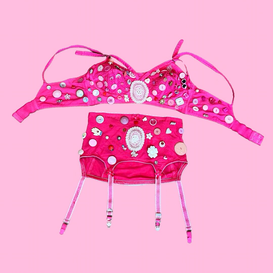 Upcycled Handmade Hot Pink Vintage Buttons Maximalist Coquette Kitschy ...