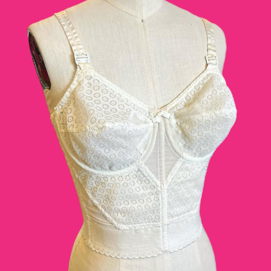 Vintage 1950s 1960s Sno-flake by Bali White Ivory Floral Lace Bullet ...