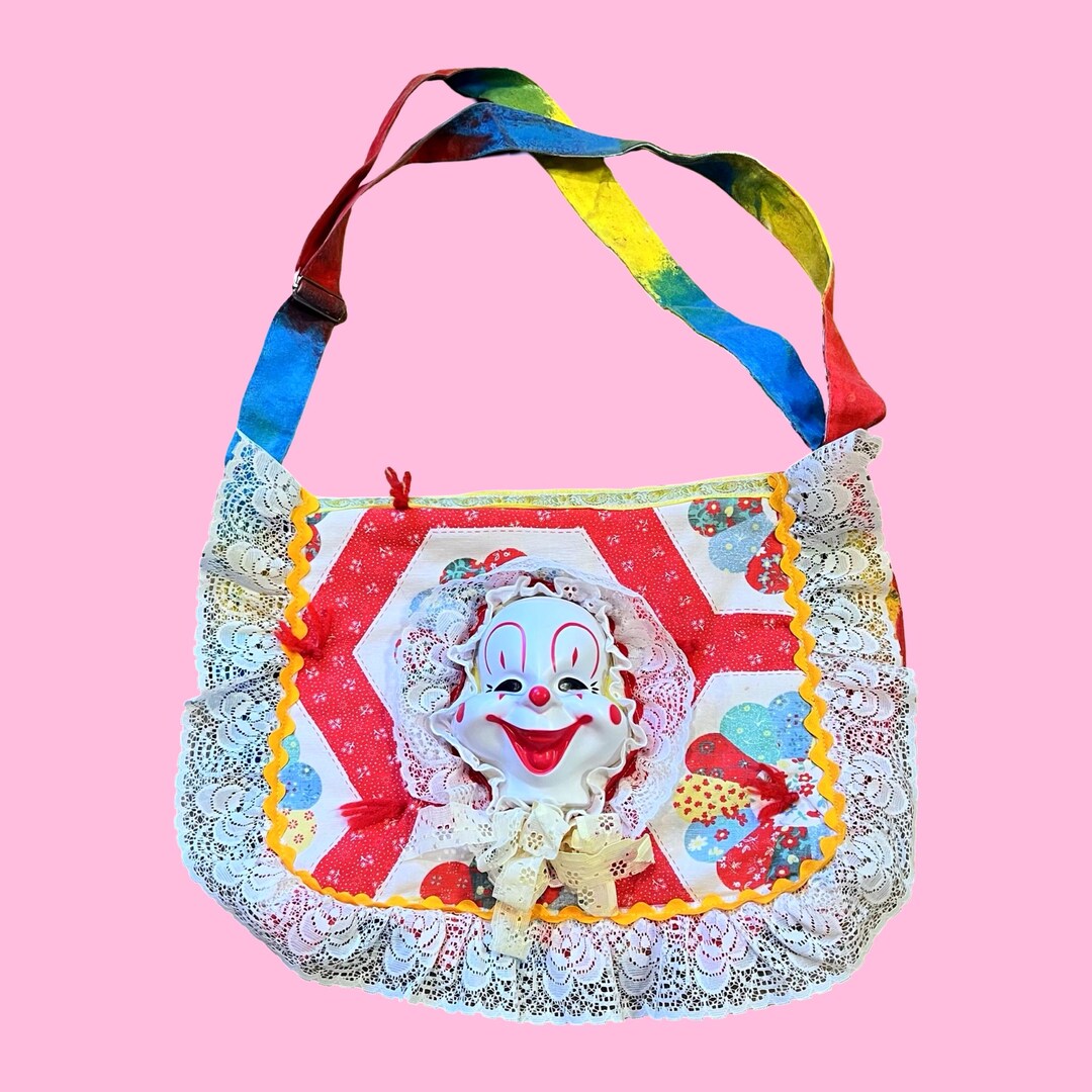 Handmade Vintage Upcycled 1970s Faux Patchwork Clown Doll Face Ruffle ...