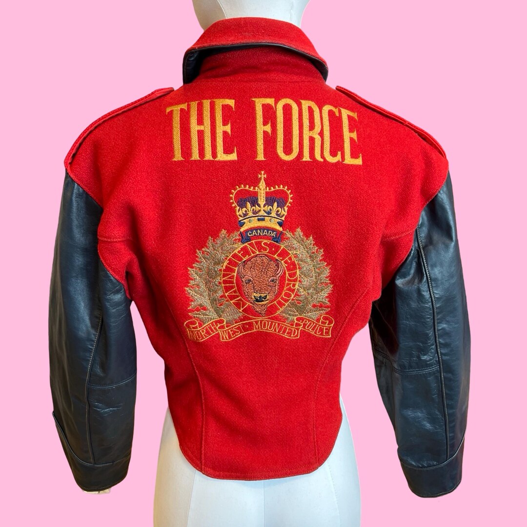 Vintage 1980s Canadian Mounties Bright Red Wool Grey Leather Military ...