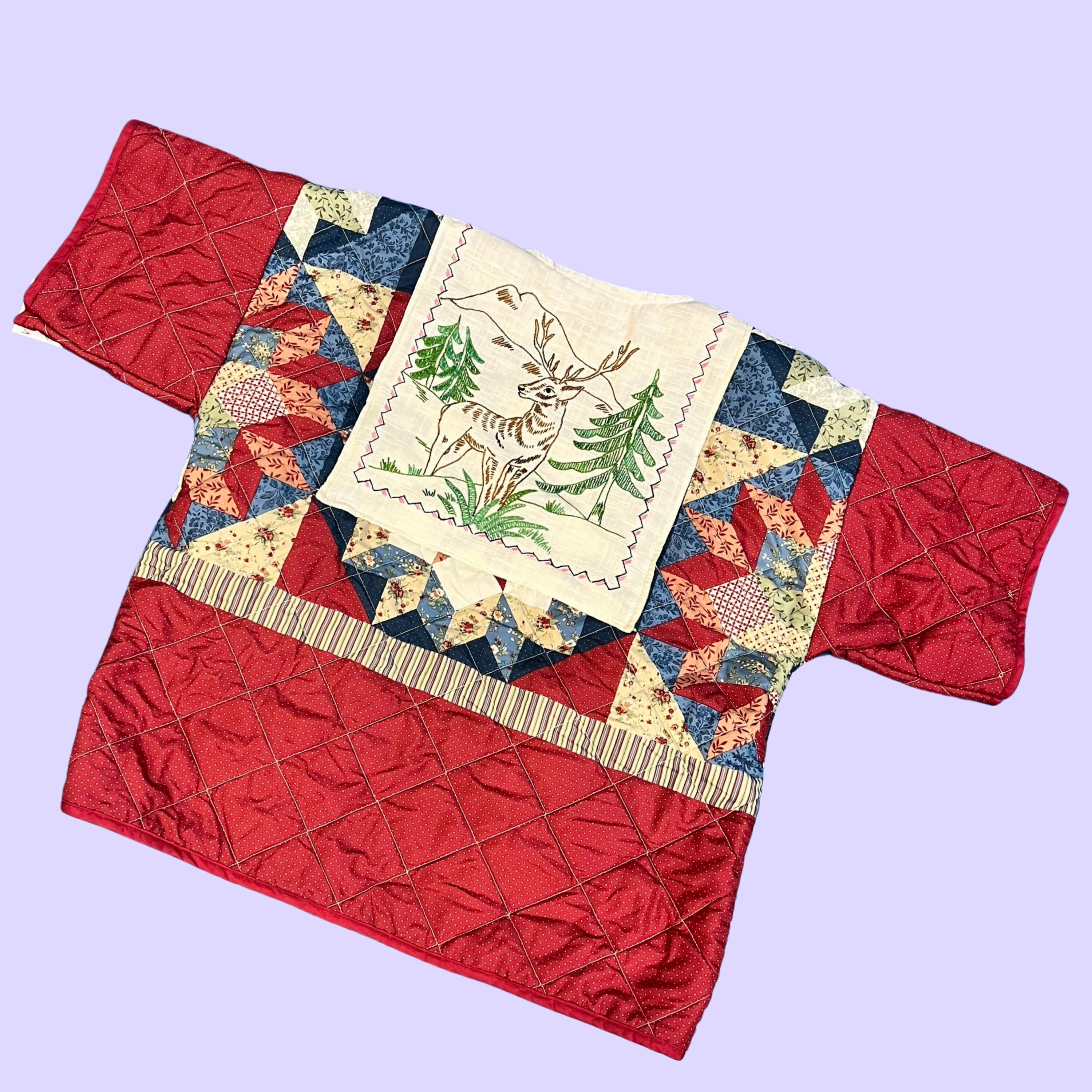 Handmade Upcycled Vintage Puffer Patchwork Quilt Pattern Floral Deer ...