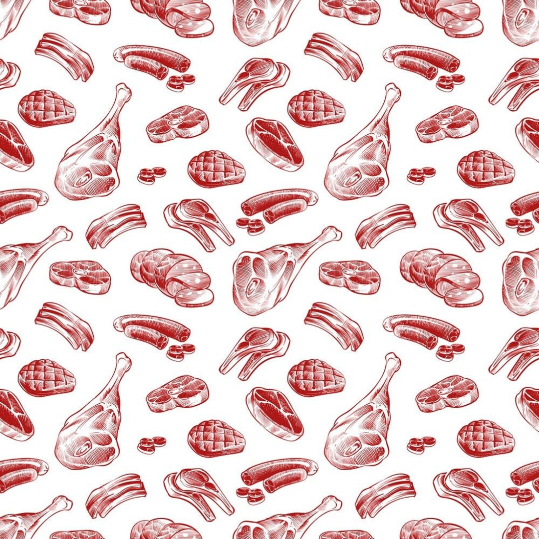 Hand Drawn Assorted Meats Fabric - Etsy