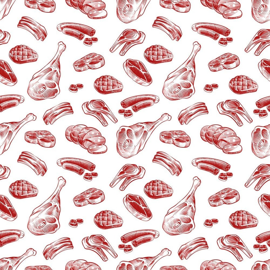 Hand Drawn Assorted Meats Fabric - Etsy