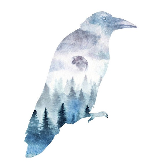 Watercolor Raven Fabric Panel - Etsy