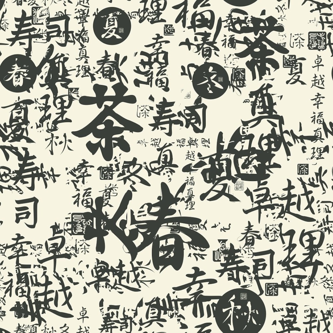Sketched Japanese Symbols Fabric Black - Etsy