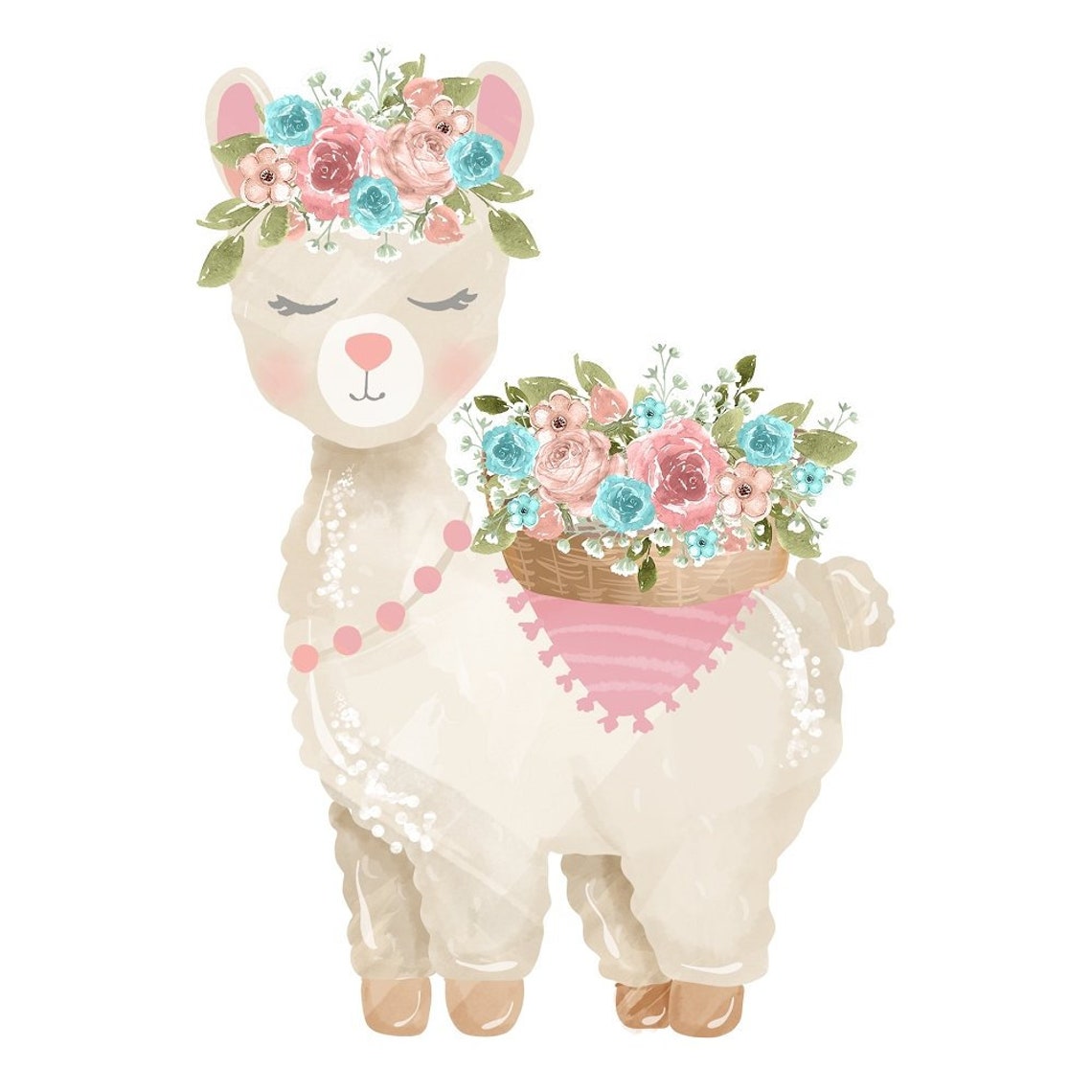 Watercolor Floral Llama Fabric Panel - Etsy