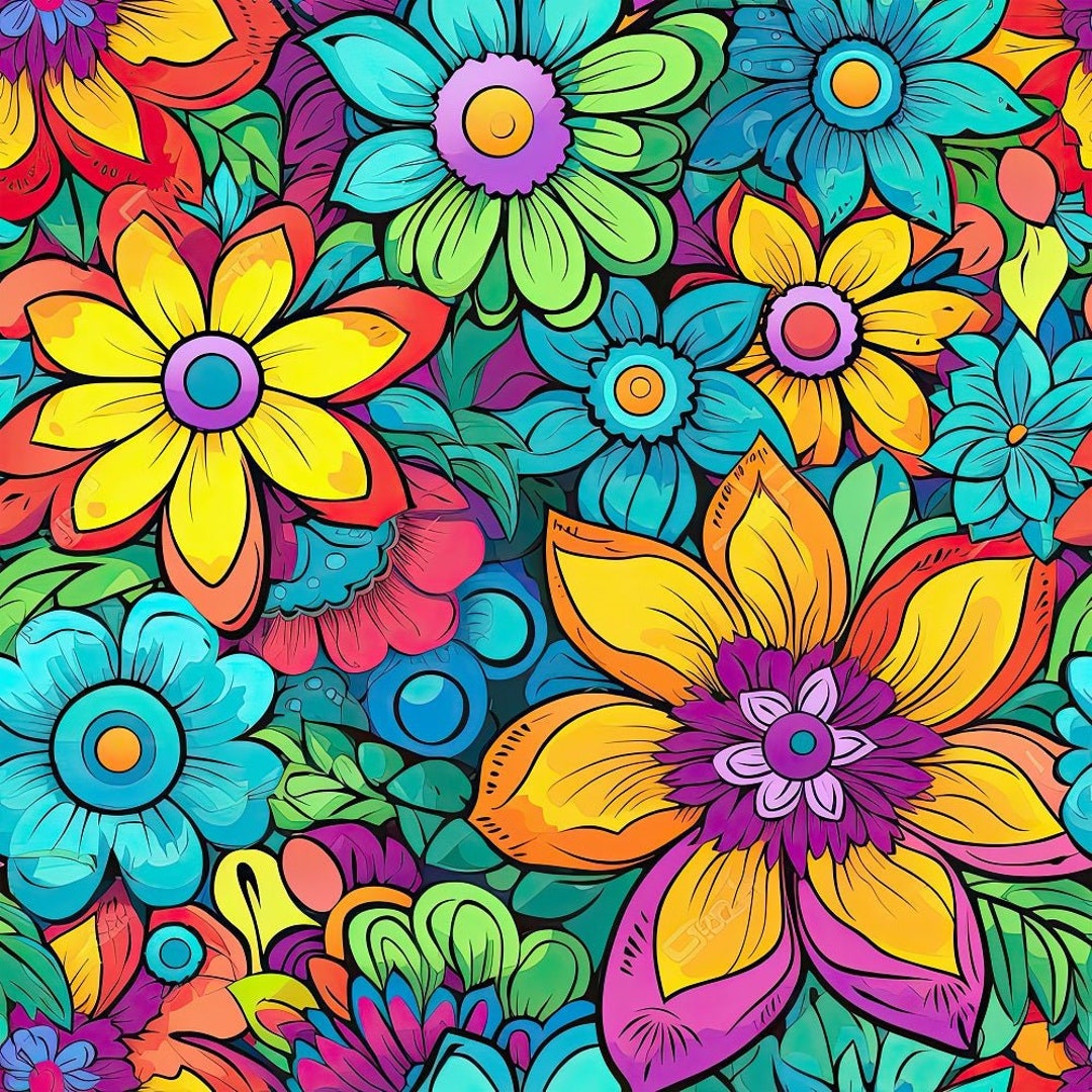 Groovy Flowers Pattern 8 Fabric - Etsy
