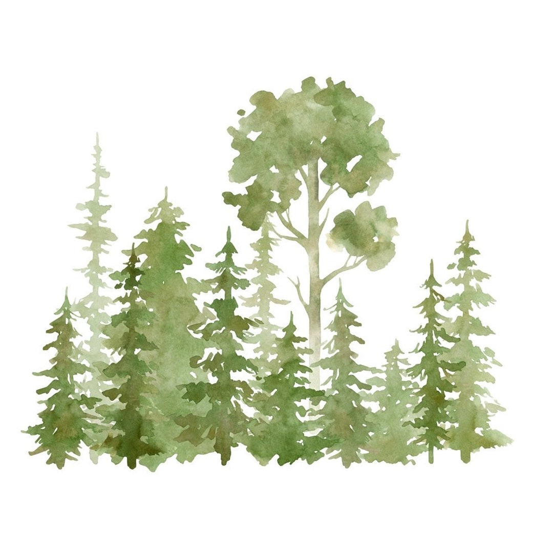 Watercolor Evergreen Forest Fabric Panel - Etsy