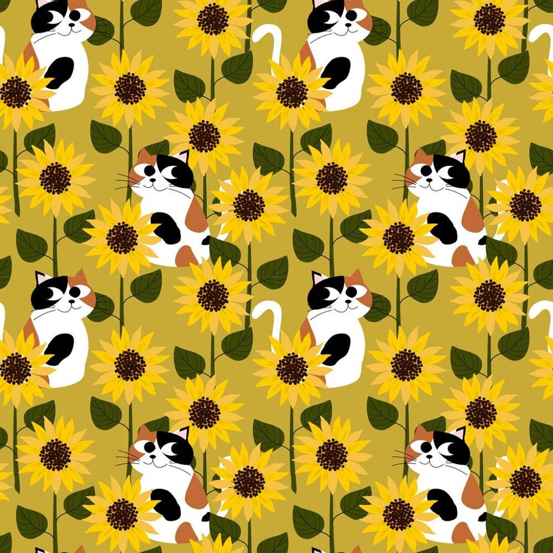Calico Cat in Sunflower Field Fabric - Etsy